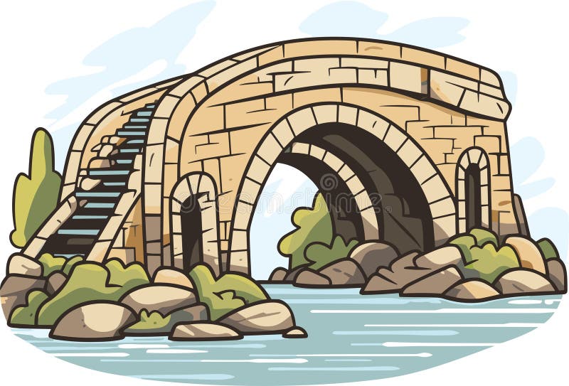 Old Stone Footbridge Over River Vector in Cartoon Style Stock Vector ...