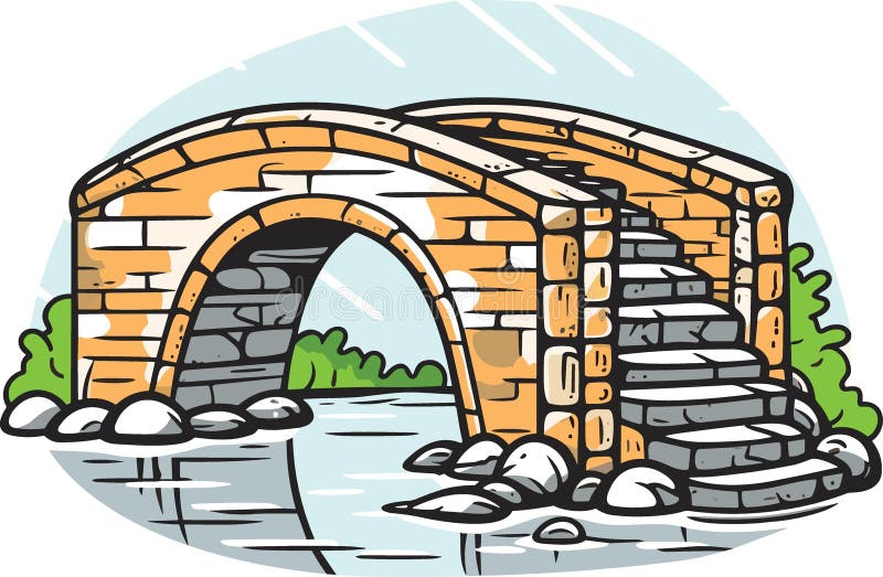 Old Stone Footbridge Over River Vector in Cartoon Style Stock Vector ...