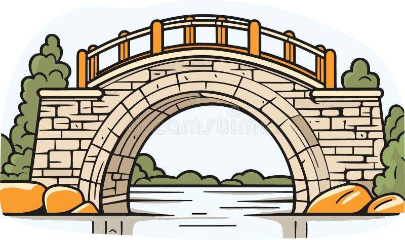 Old Stone Footbridge Over River Vector in Cartoon Style Stock Vector ...
