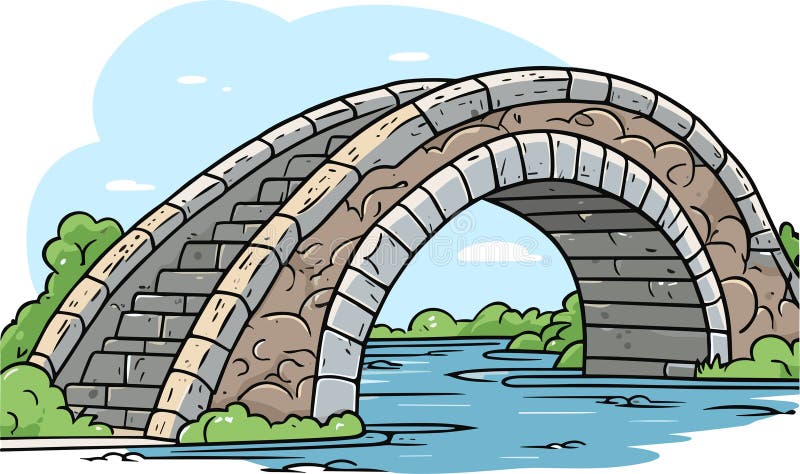 Old Stone Footbridge Over River Vector in Cartoon Style Stock Vector ...