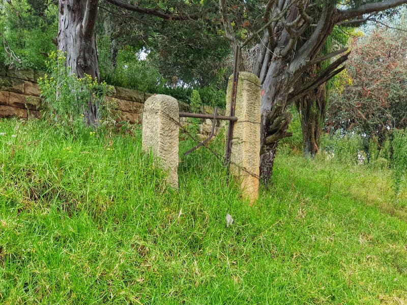 Old Stone Gate on the Farm with Trees Stock Photo - Image of farm ...