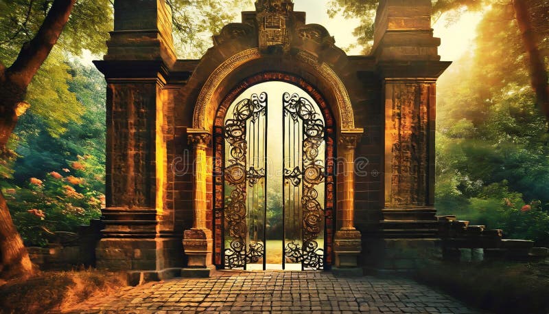 Old Stone Gate To the World Stock Illustration - Illustration of arch ...