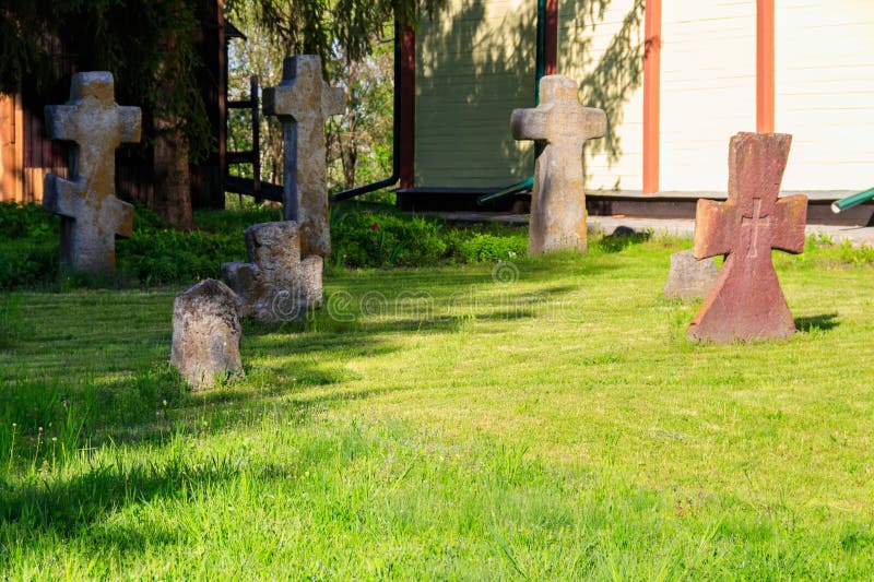 Old Stone Gravestones in Old Abandoned Cemetery Stock Photo - Image of ...