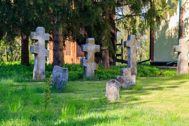 Old Stone Gravestones in Old Abandoned Cemetery Stock Photo - Image of ...