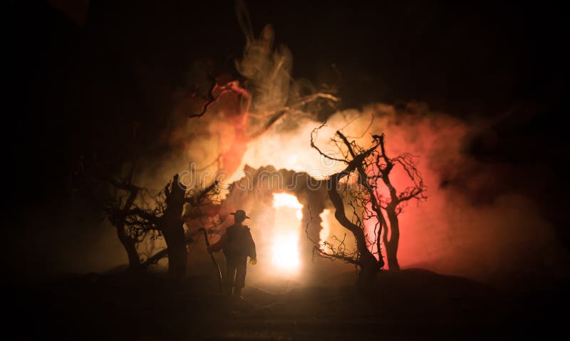 Old Stone House Burning Uncontrollable in the Night. a Fire in a ...