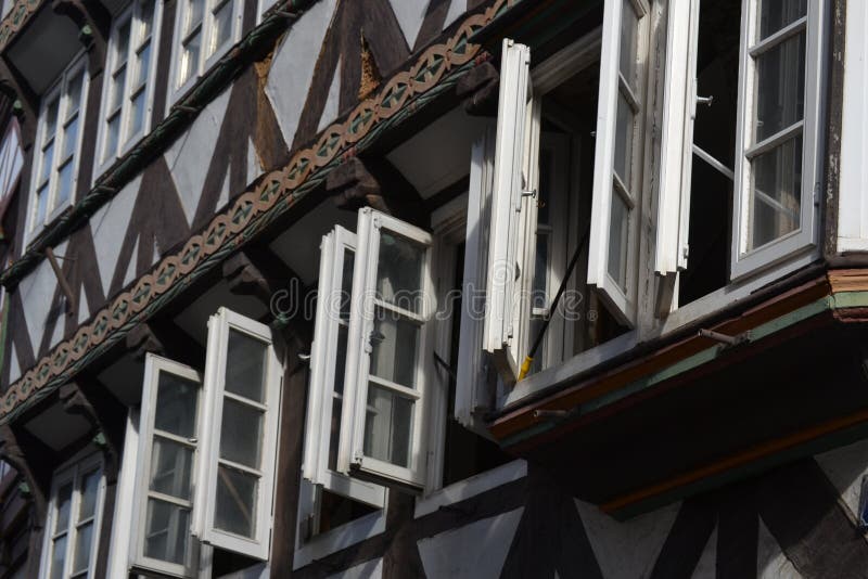 An Old Stone House Decorated in Patterns with Open Windows Stock Image ...