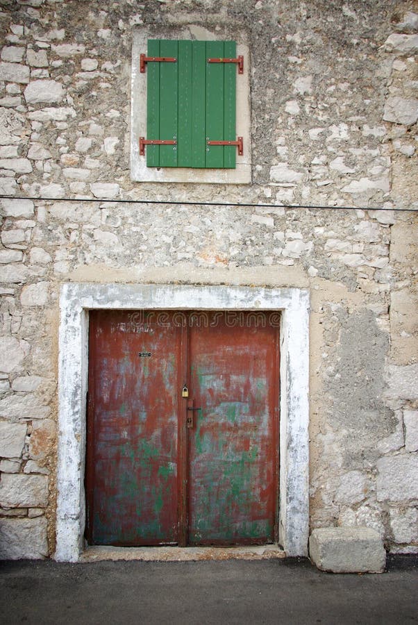 Old Stone House with Shutters in Front View Stock Image - Image of ...