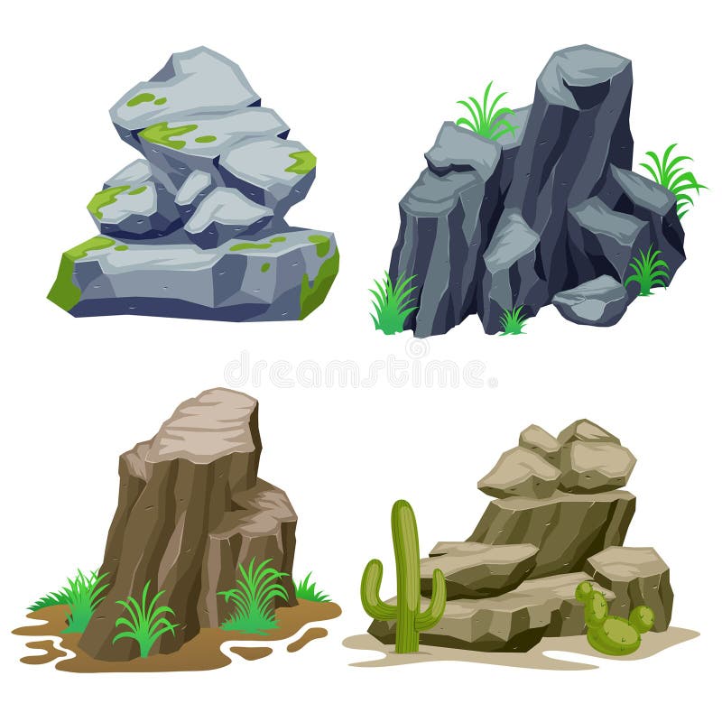 Old Stone Illustration Collection Set with Different Texture Stock ...