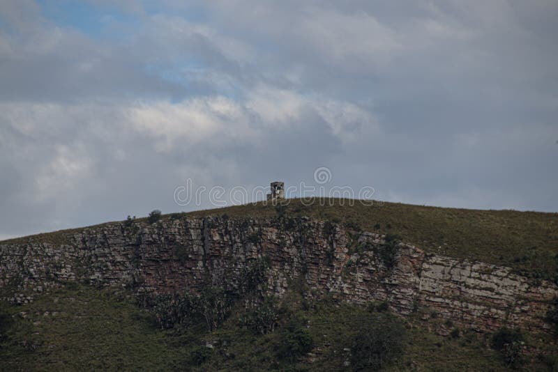 Old Stone Lookout Tower Constructed at Top of Cliff Stock Photo - Image ...