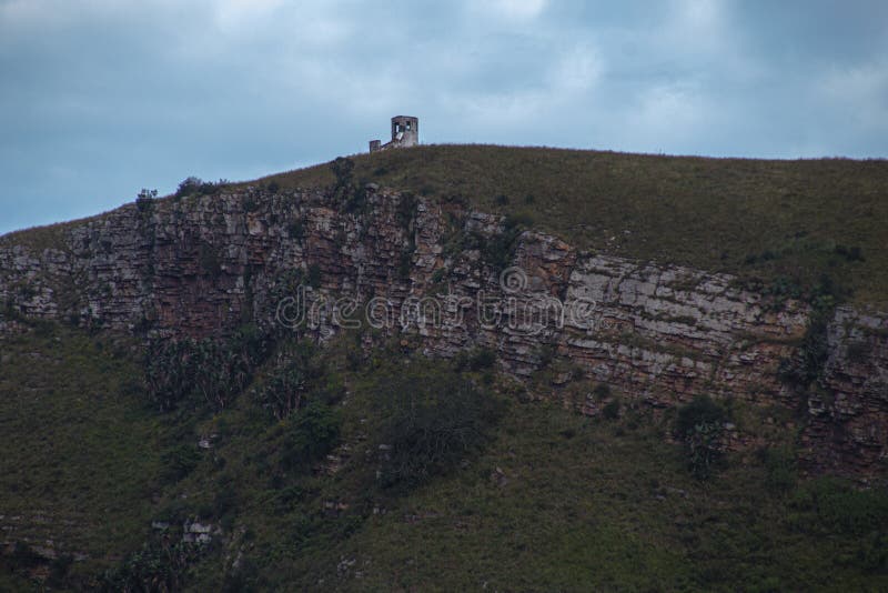 Old Stone Lookout Tower Constructed at Top of Cliff Stock Image - Image ...