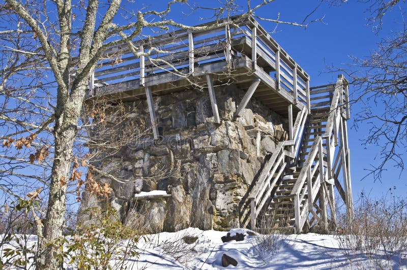 Old Stone Lookout Tower in Winter Stock Image - Image of observation ...