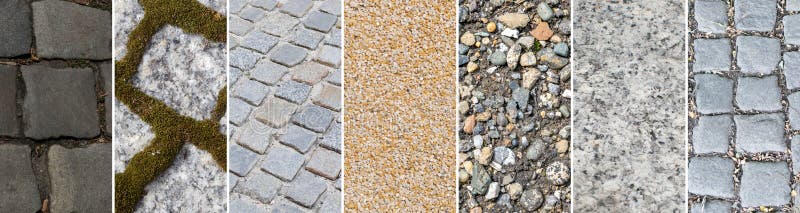Old Stone Pavement Texture Collage, Various Granite Cobblestone Stock ...