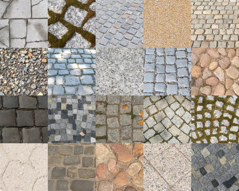 Old Stone Pavement Texture Collage, Various Granite Cobblestone Stock ...