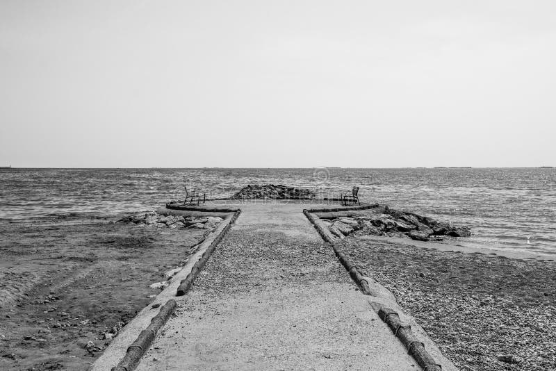 Old Stone Pier with Benches on the Edge Stock Photo - Image of stone ...
