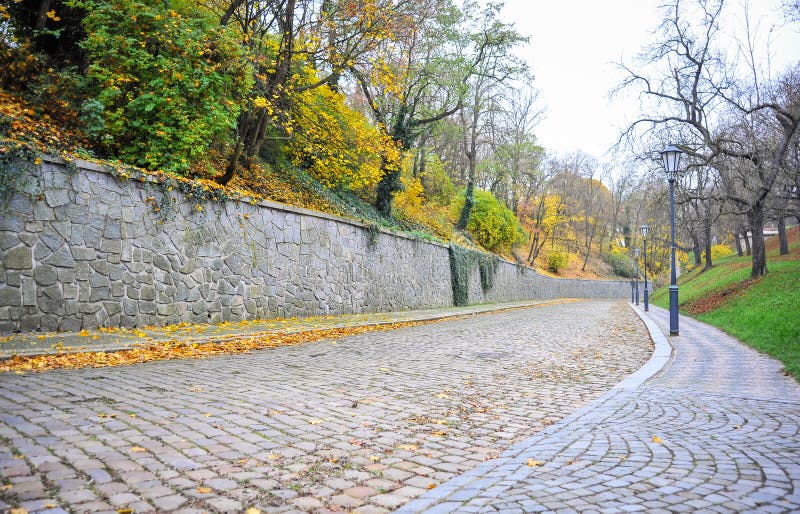 Old Stone Road in the Autumn Garden Stock Photo - Image of background ...