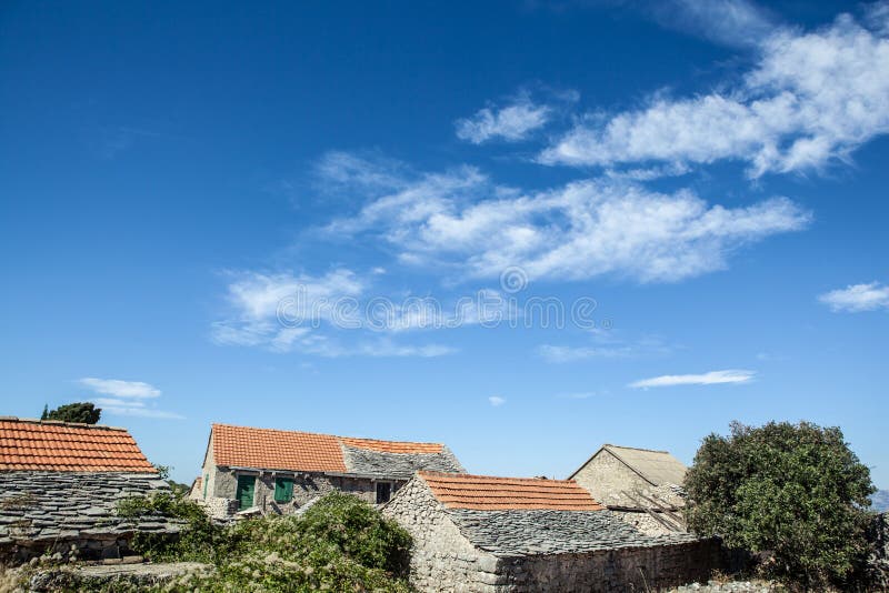 Old Stone Rustic House and Blue Sky Stock Image - Image of cottage ...
