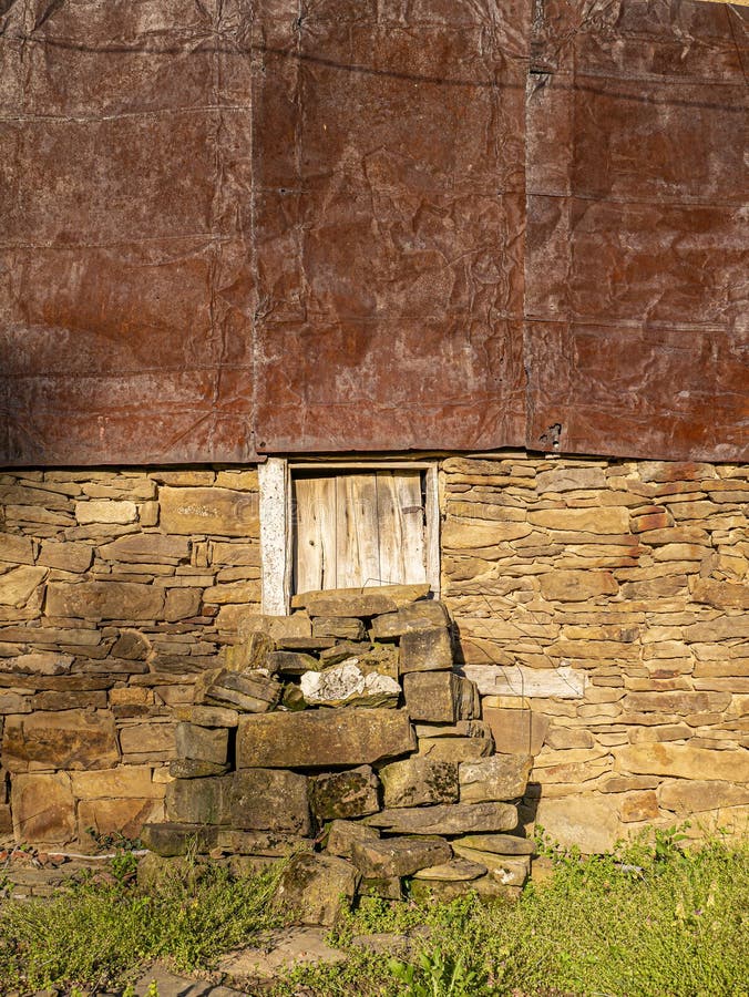 Old Stone and Rusty Tin Sheet Wall Texture. Stock Photo - Image of ...