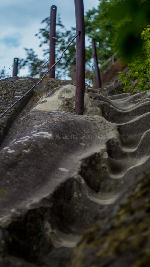 The Old Stone Steps on a Hill Rising on Either Side Grass. Stone Stairs ...