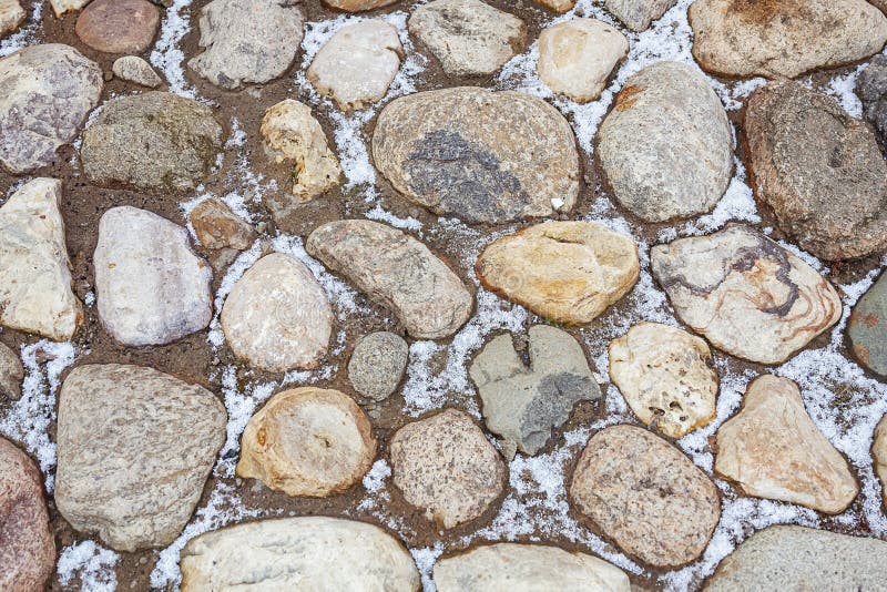 Old Stone Tile Path with Snow Stock Photo - Image of footpath, walkway ...