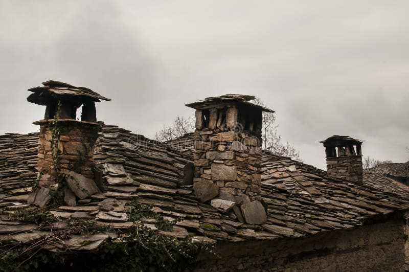 Old Stone Tiles Slide-roof House Stock Image - Image of roof, stone ...
