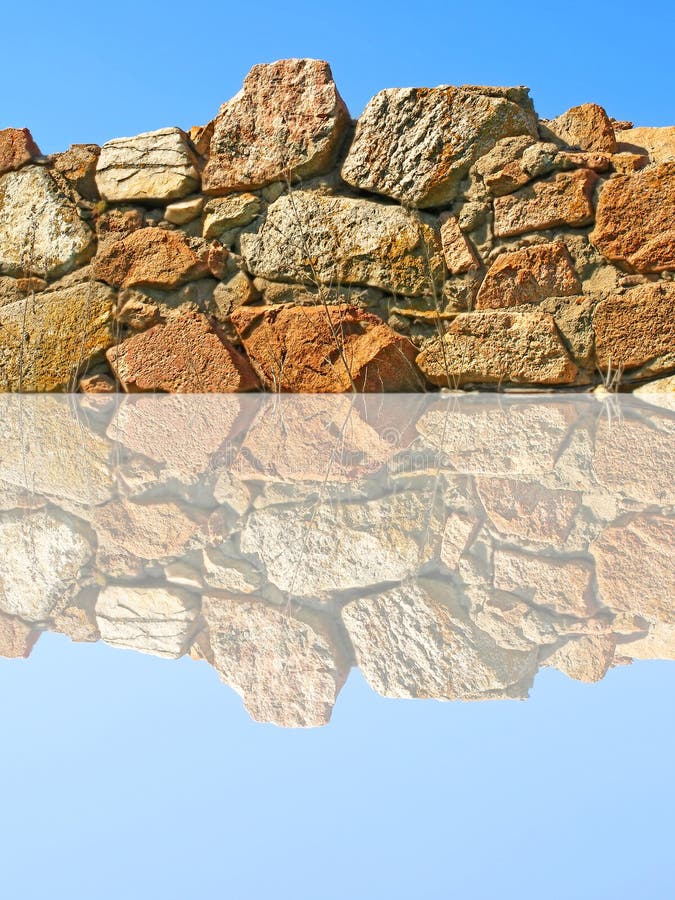Old Stone Wall Being Reflected in Water. Stock Image - Image of nature ...