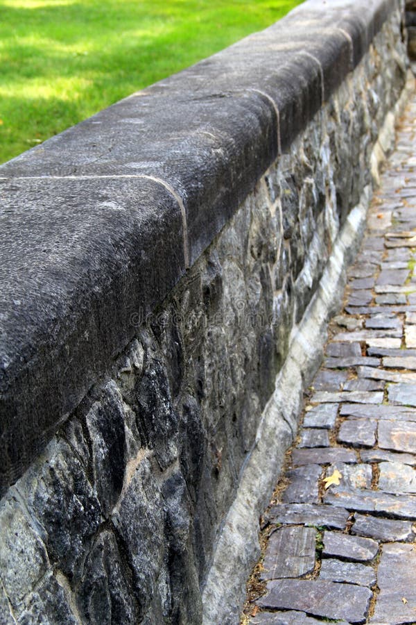 Old Stone Wall and Cobblestone Walkway Stock Image - Image of masonry ...