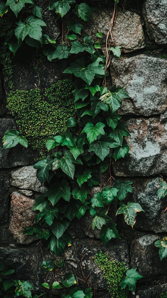 Old Stone Wall Covered in Ivy and Moss. Stock Image - Image of tree ...
