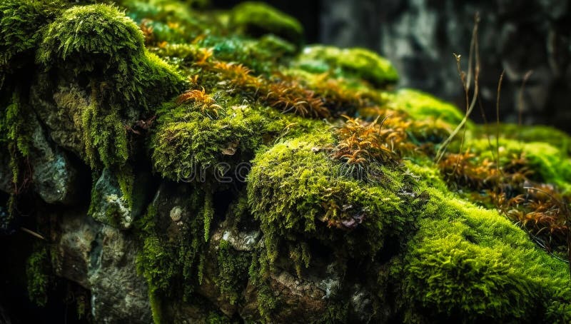 Old Stone Wall Overgrown with Moss. AI Generated Stock Illustration ...