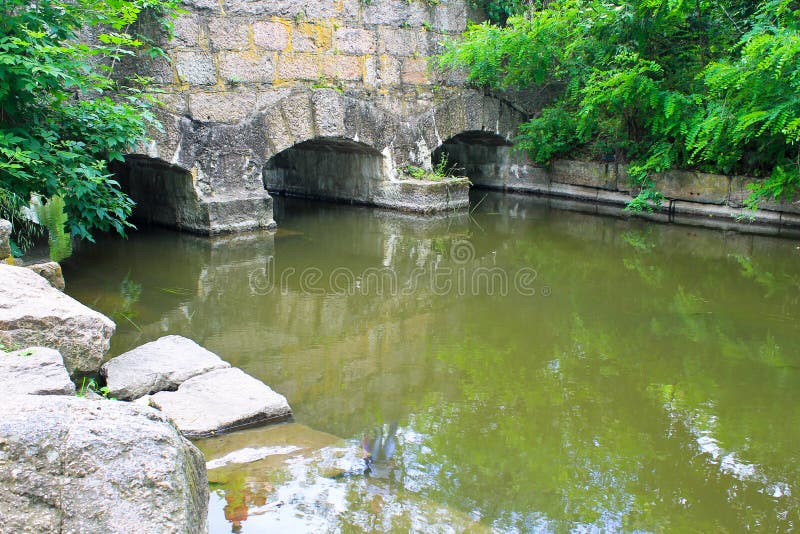 Old stone wall and river stock image. Image of europe - 136381043