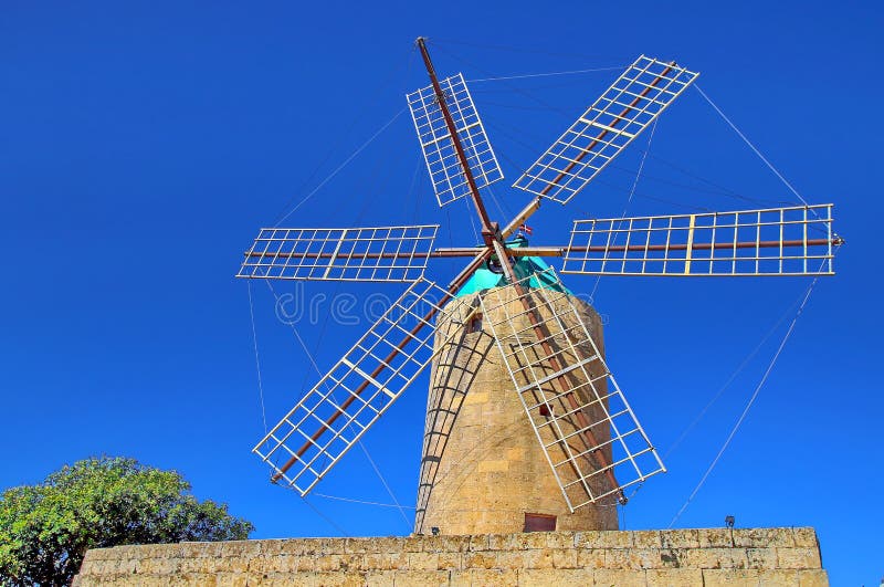 Malta - Stone Windmill in Gozo Stock Image - Image of rural, mill ...