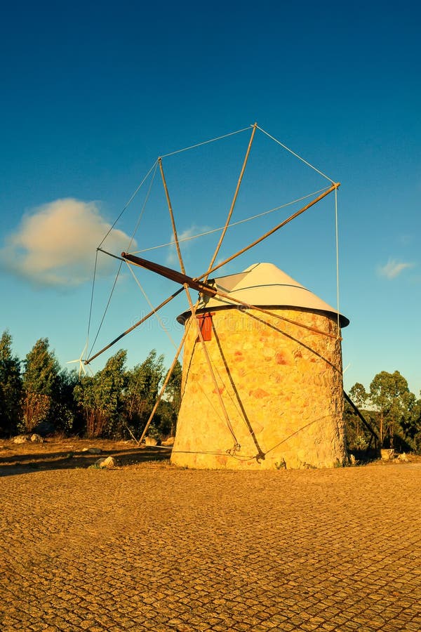 Old Stone Windmill in the Rays of the Sunset Stock Image - Image of ...
