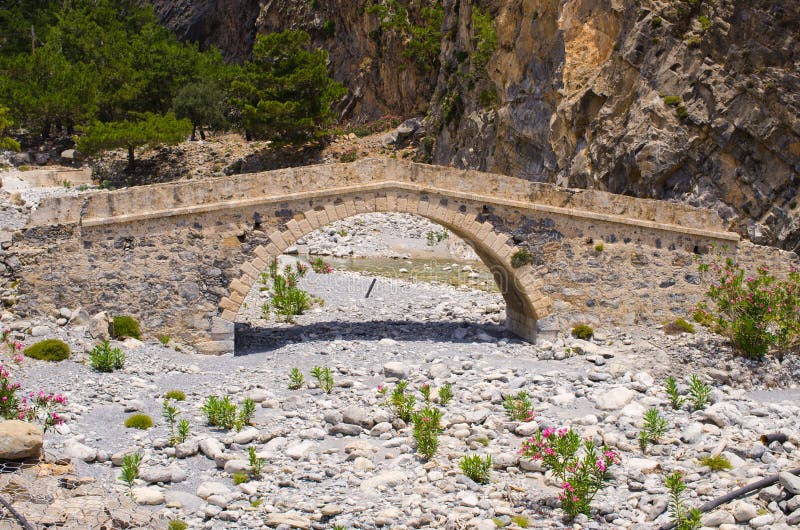 Old Stony Bridge in Samaria Gorge, Crete Stock Image - Image of ...