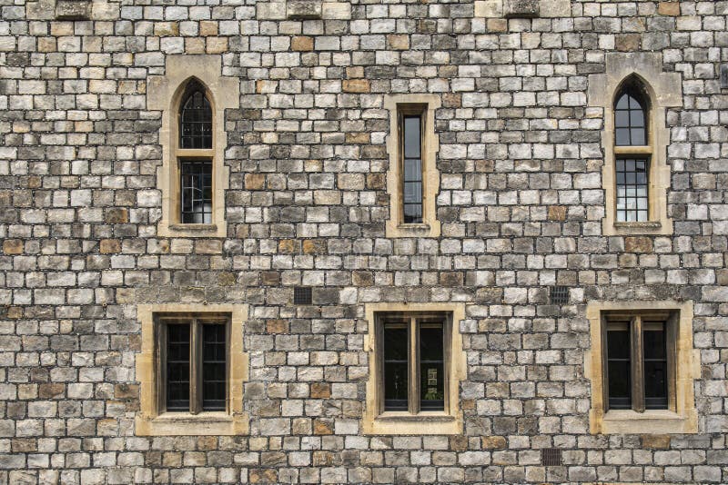 Old Stony Wall in England with Gothic Windows, England Stock Image ...