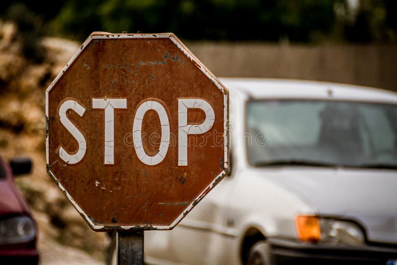 Stop sign in spain stock photo. Image of object, information - 147823312