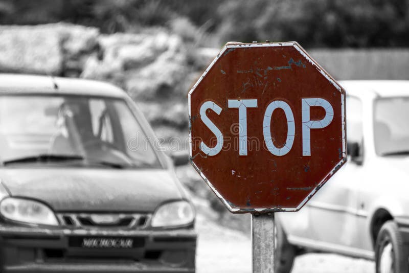 Stop sign in spain stock photo. Image of object, information - 147823312