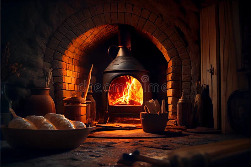 Old stove in the village stock illustration. Illustration of flame ...