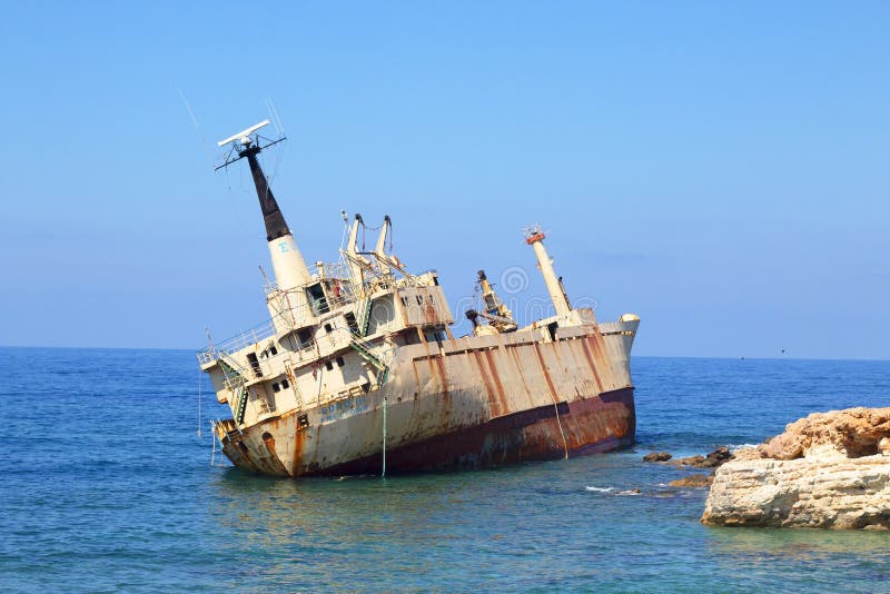 Old Stranded Ship. Paphos. Cyprus Stock Photo - Image of abandoned ...