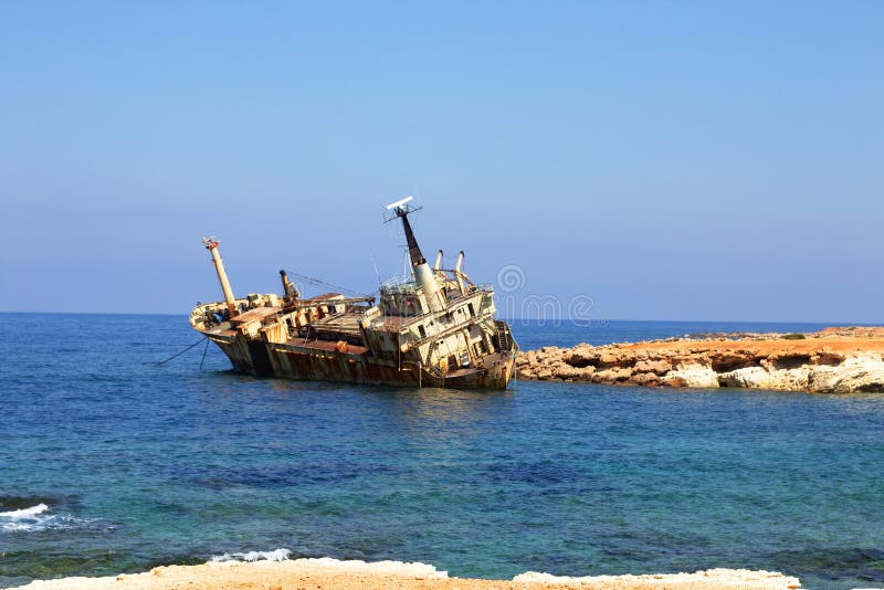 Old Stranded Ship. Paphos. Cyprus Stock Image - Image of marine ...