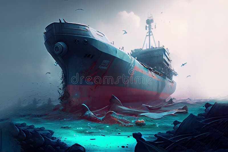 Old stranded tanker ship. stock illustration. Illustration of tanker ...
