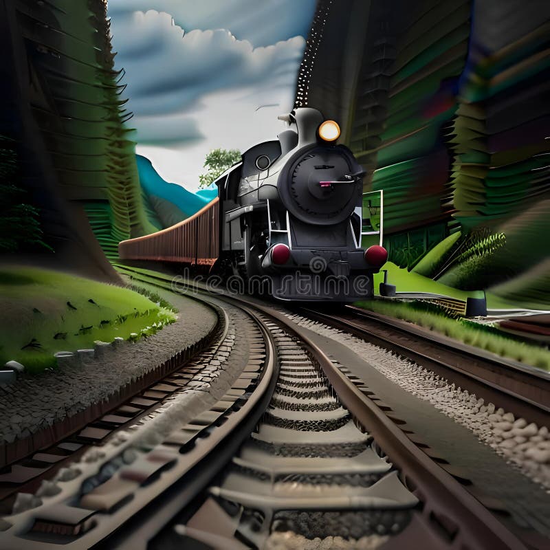 Old Stream Cargo Train Running between the Forest Stock Illustration ...