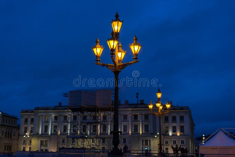 Old Street Lamps in the Evening City Stock Image - Image of lamps ...