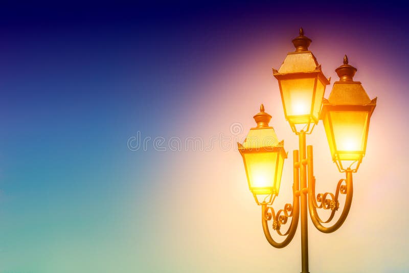 Old Street Light on Sky Background. Light in the Lantern Stock Photo ...