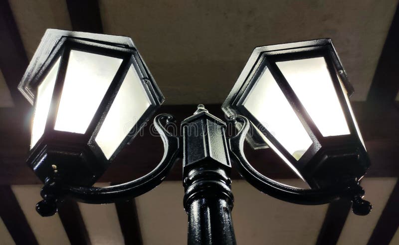 Old Street Lights in the Dark Background, Vintage Lamps Stock Image ...