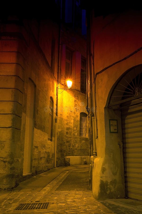 Old Street at Night with Lantern at Night. Stock Image - Image of dark ...