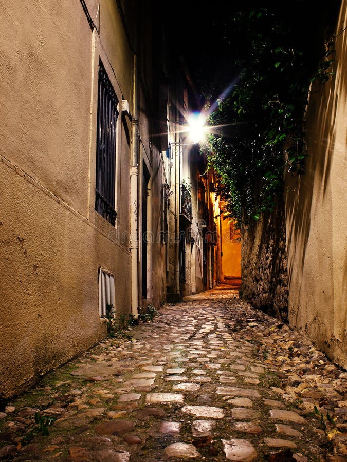 Old street at night stock photo. Image of scene, black - 75049722