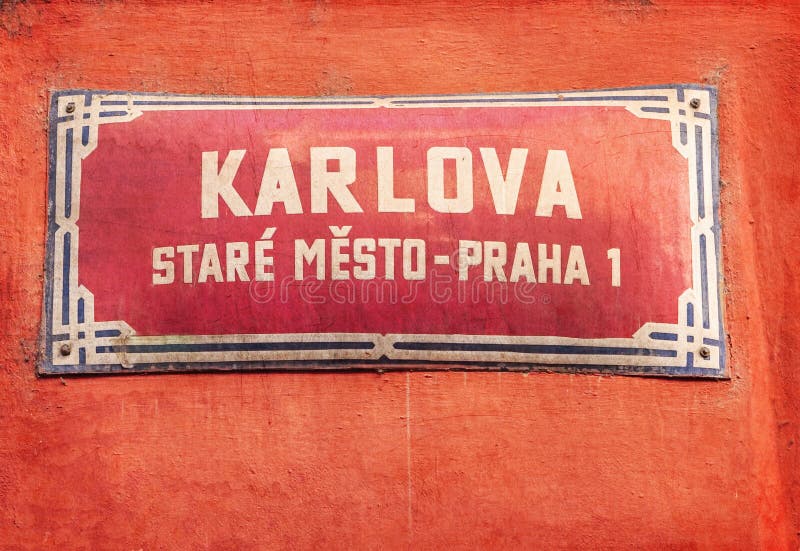 Old street sign in Prague stock image. Image of gorazdova - 39640601