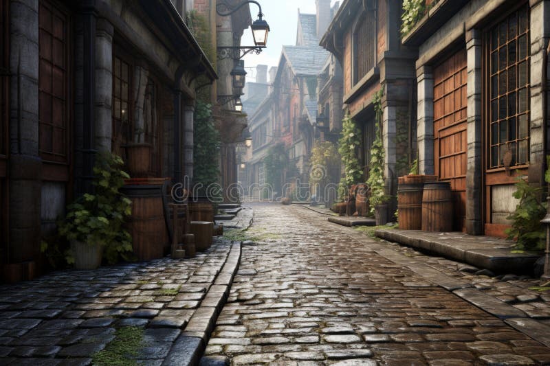 Old Street in the Old Town - Ai Generated Stock Illustration ...