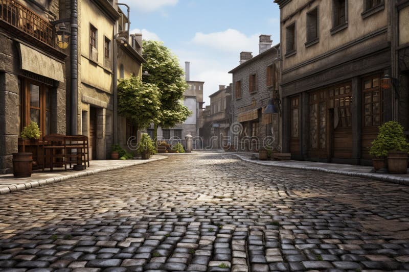 Old Street in the Old Town - Ai Generated Stock Illustration ...