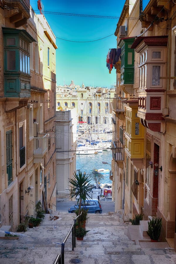 Old Street of Valetta - Capital of Malta Stock Photo - Image of ...