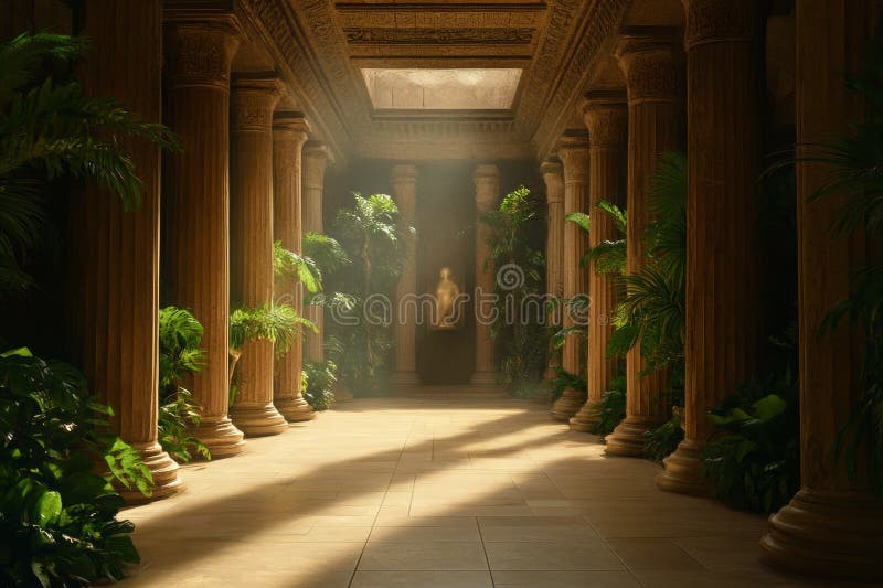 An Old Structure Featuring High Columns and Tropical Greenery in ...